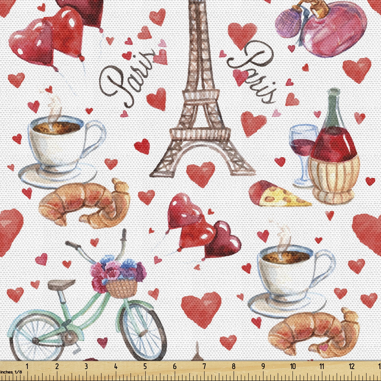 Romantic Fabric by the Yard, Valentines Day Love Themed Paris Coffee ...