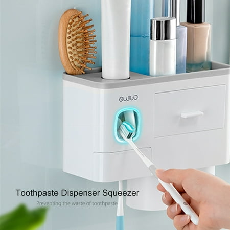 Toothbrush Rack with Toothpaste Dispenser Squeezer Magnetic Toothbrush ...
