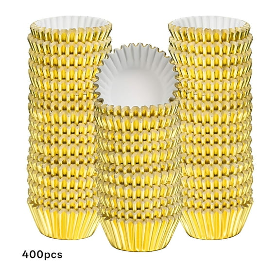 400 Pieces Mini Foil Metallic Cupcake Liners Muffin Paper Cases Baking ...