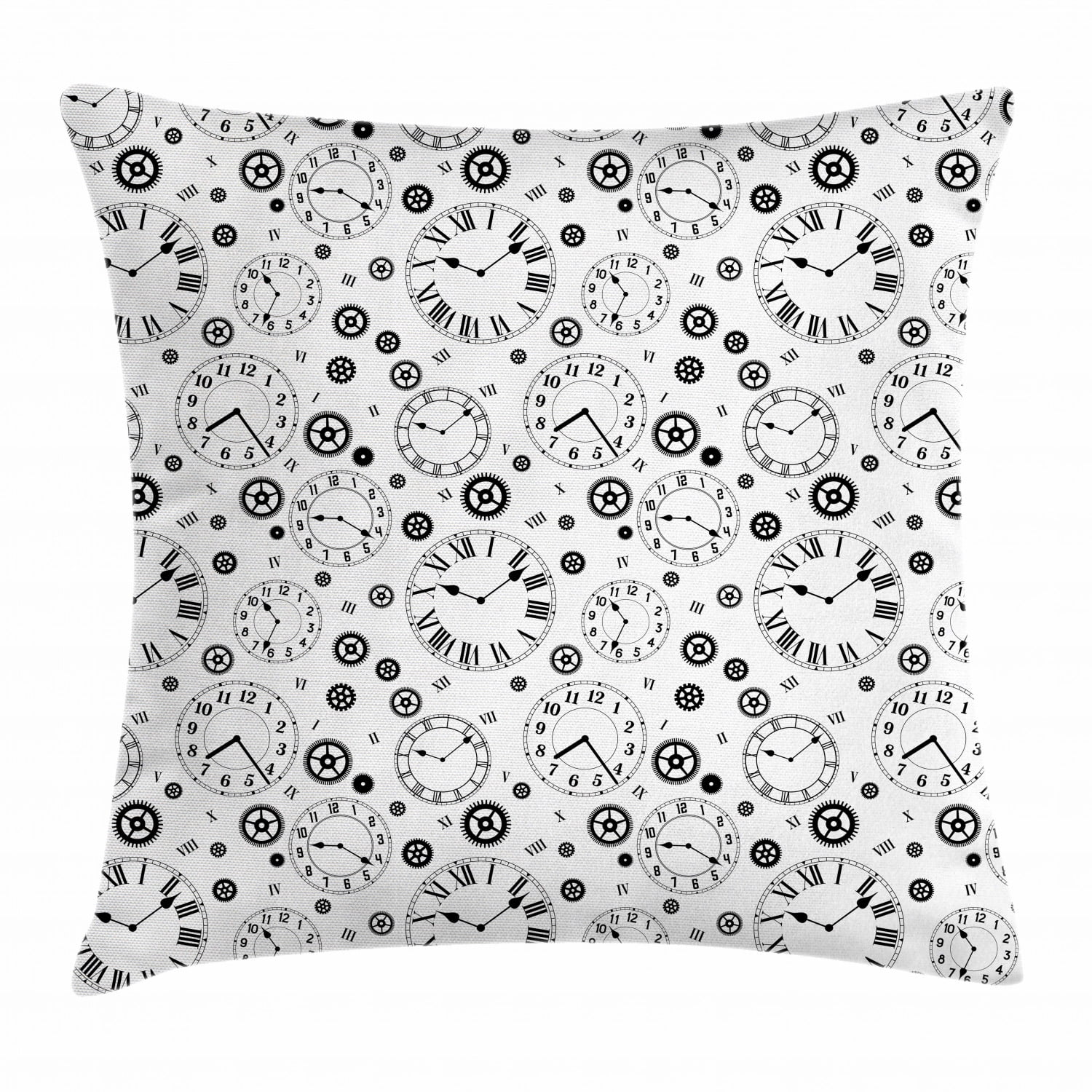 Clocks Throw Pillow Cushion Cover, Clockworks Theme with Gears Roman ...