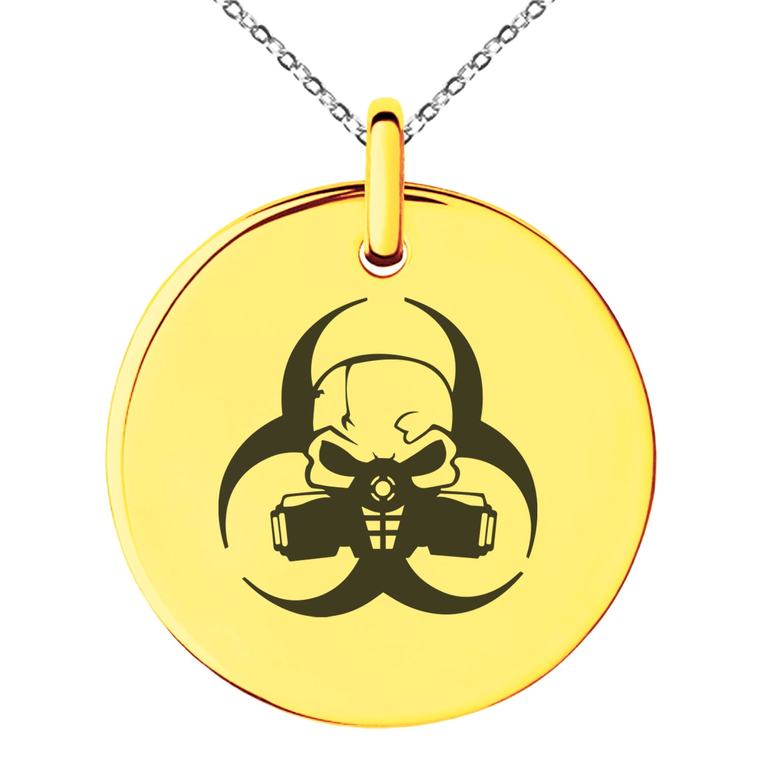 Stainless Steel Biohazard Skull Engraved Small Medallion Circle Charm ...