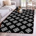3x5 Washable Area Rug, Classic Whtie Black Pattern Non-Slip Rectangle ...