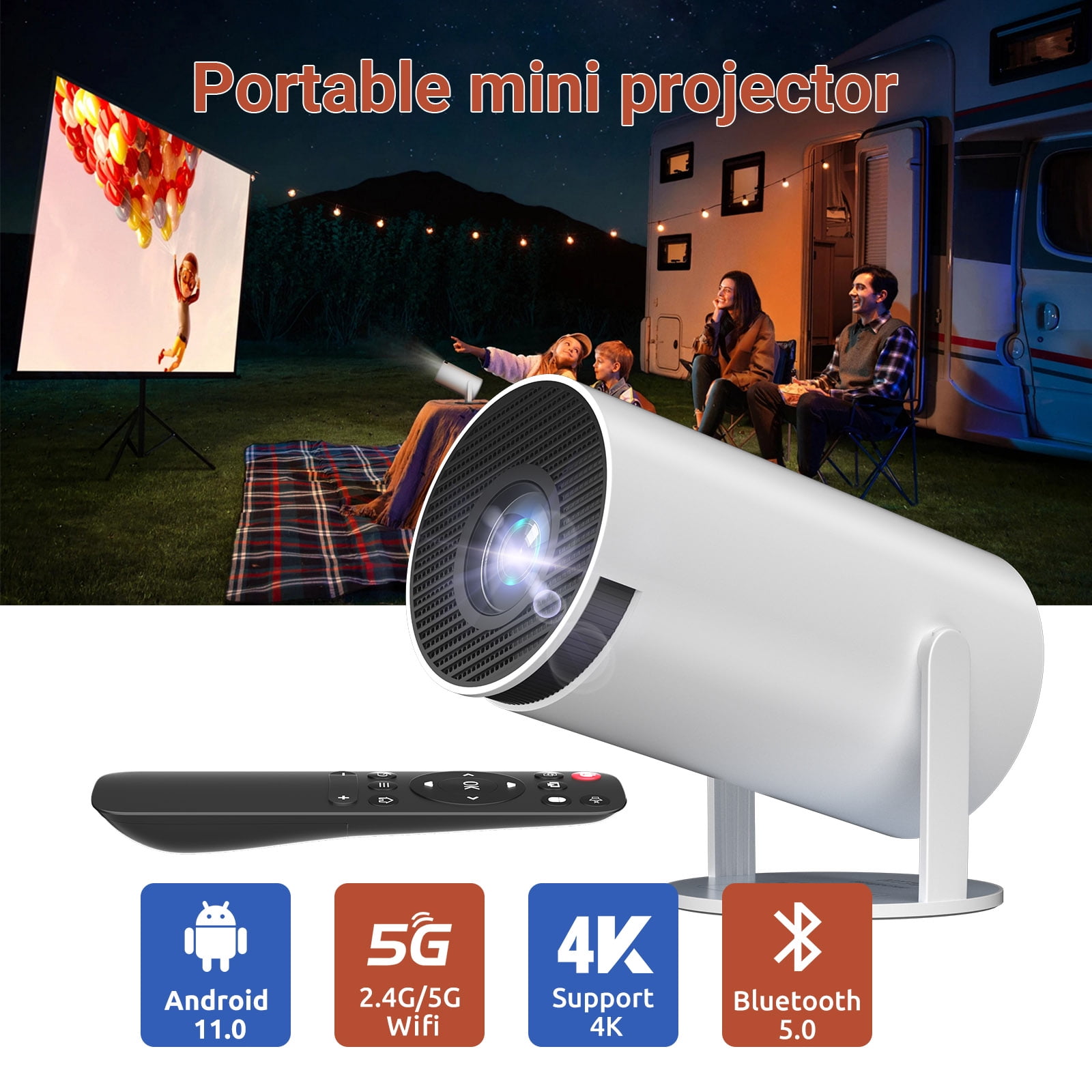 Android 11.0 Smart Projector , Mini Portable Movie Projector with WiFi ...