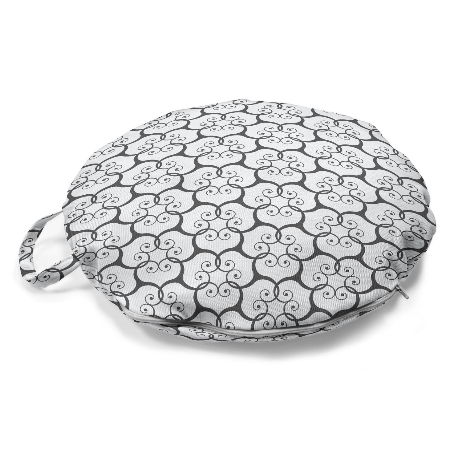 Damask Round Floor Cushion with Handle, Vintage Victorian Style Swirly ...