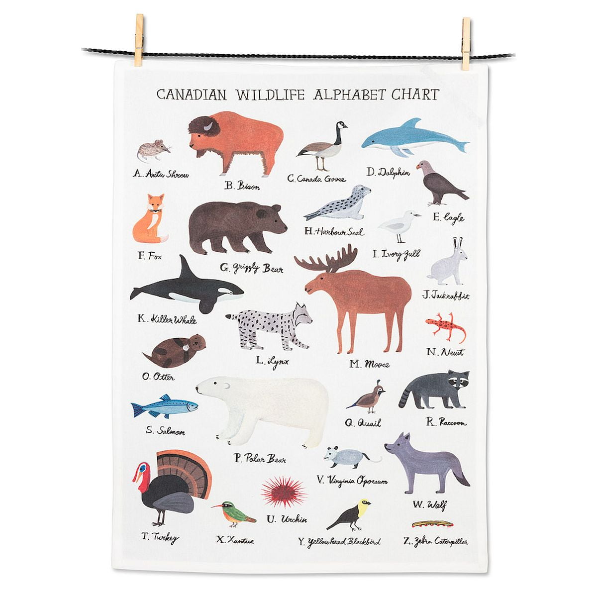 Set of 1 Wildlife Alphabet Tea Towel - Walmart.com