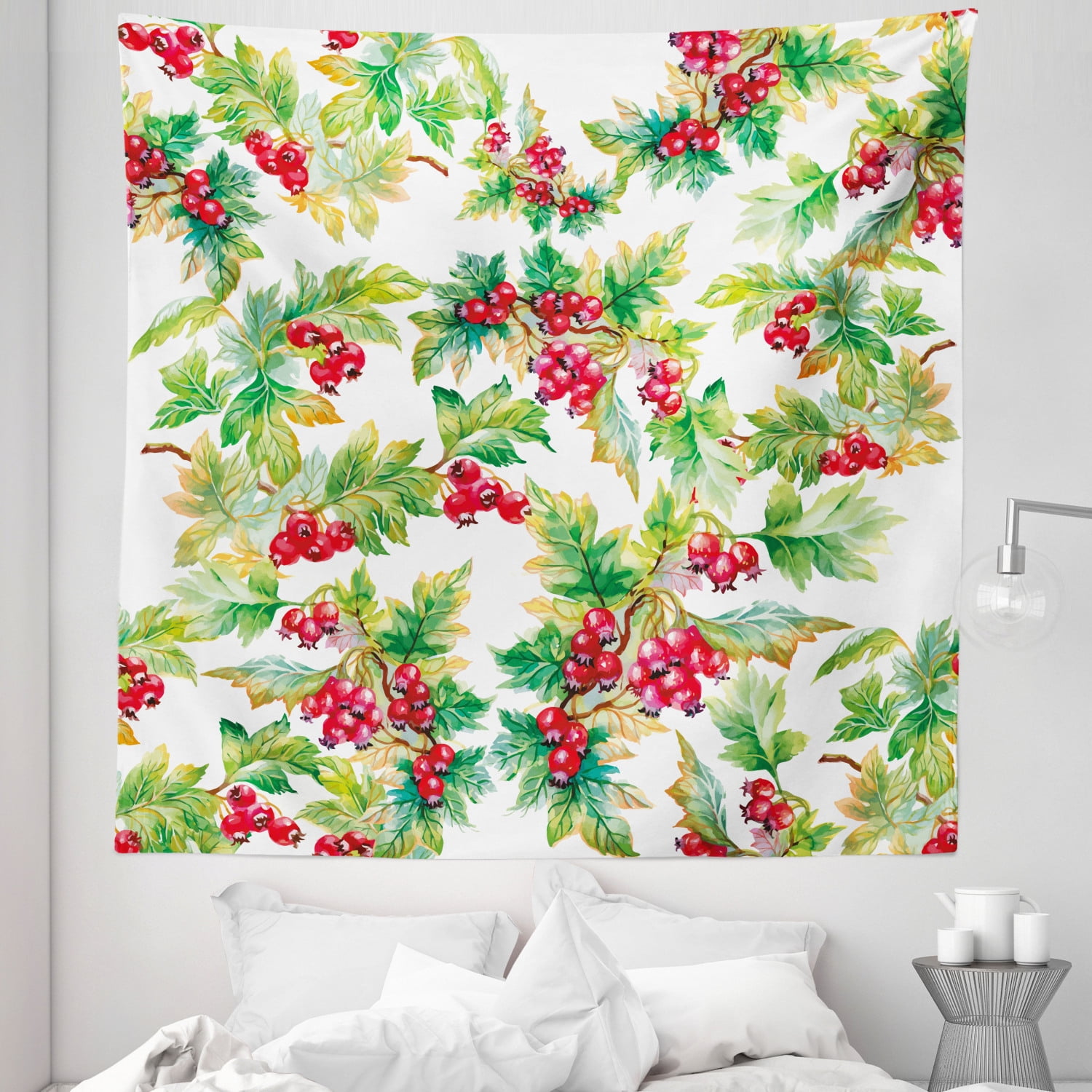 Rowan Tapestry, Watercolor Style Branches with Rowan Berries Winter ...