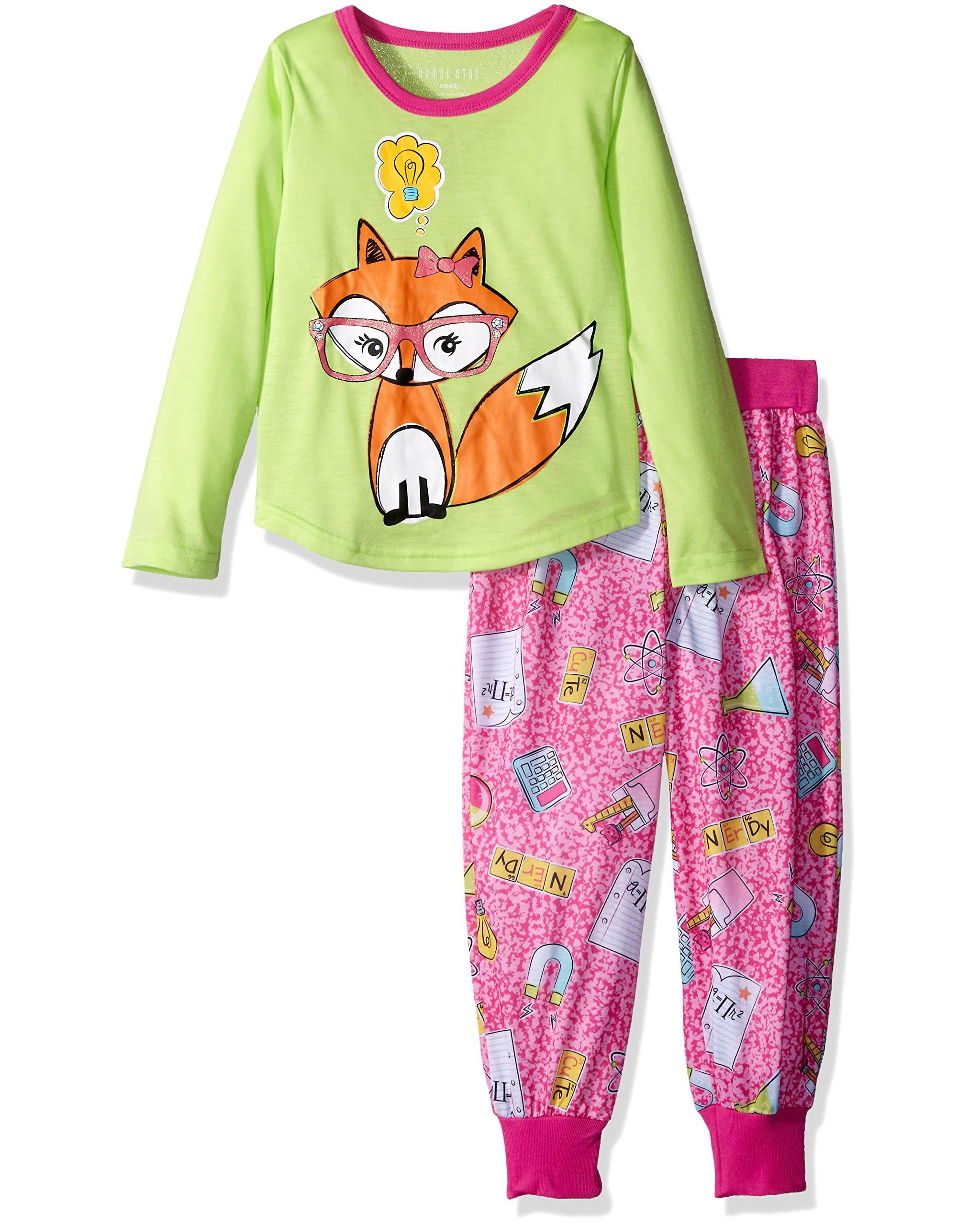 Komar Kids Girls Pajama Fun Top and Pants Holiday Sleepwear, Smarty Fox ...