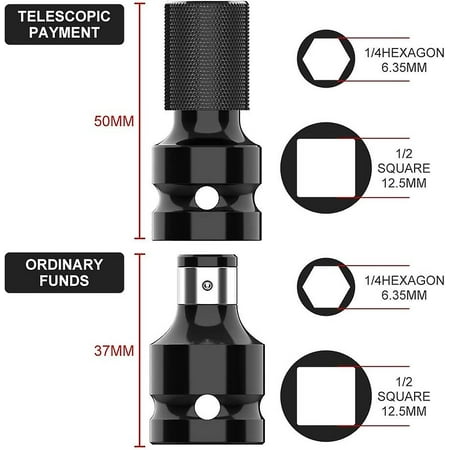 NETSENG 2 Piece Socket Adapters 1/2inch Square To 1/4inch Hex Hex ...