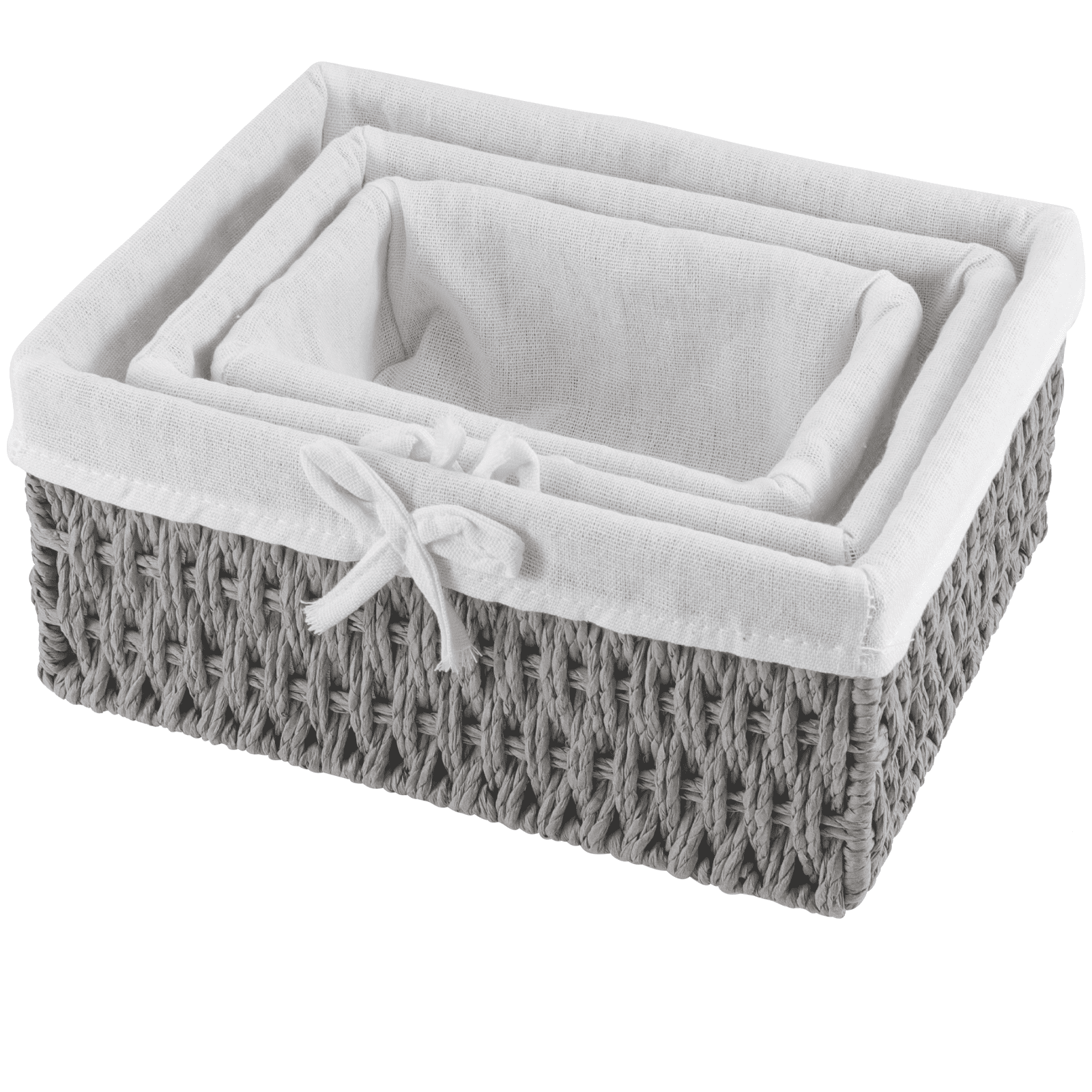 KOHAND 3 Pack 3 Sizes Gray Wicker Woven Storage Basket with Removable ...