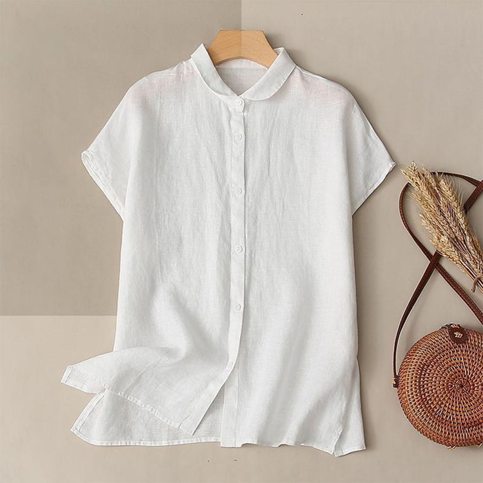 Click here for Unbranded Womens Linen Blend Short Sleeve Shirt  C... prices