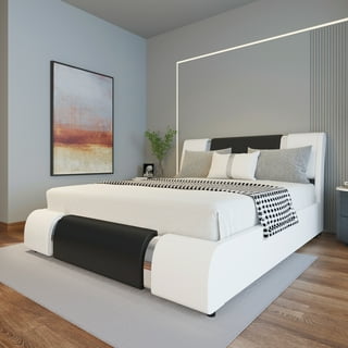 Amolife Full Size Bed Frame with Iron Piece Adjustable Headboard, White ...