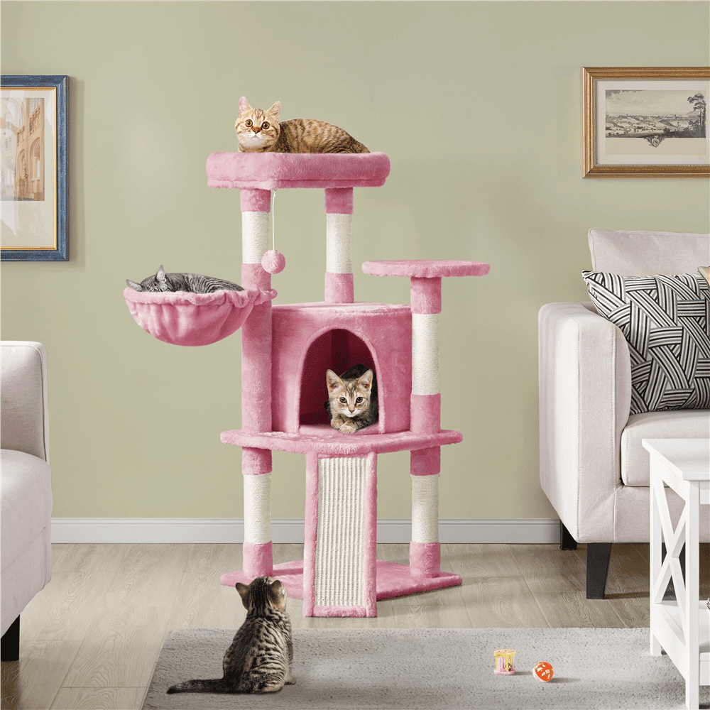 Yaheetech 42inch Cat Tree with Condo Basket Perch Platform, Pink ...