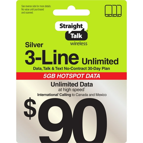 Straight Talk $90 Silver 3-Line Unlimited 30-Day Prepaid Plan + 5GB ...