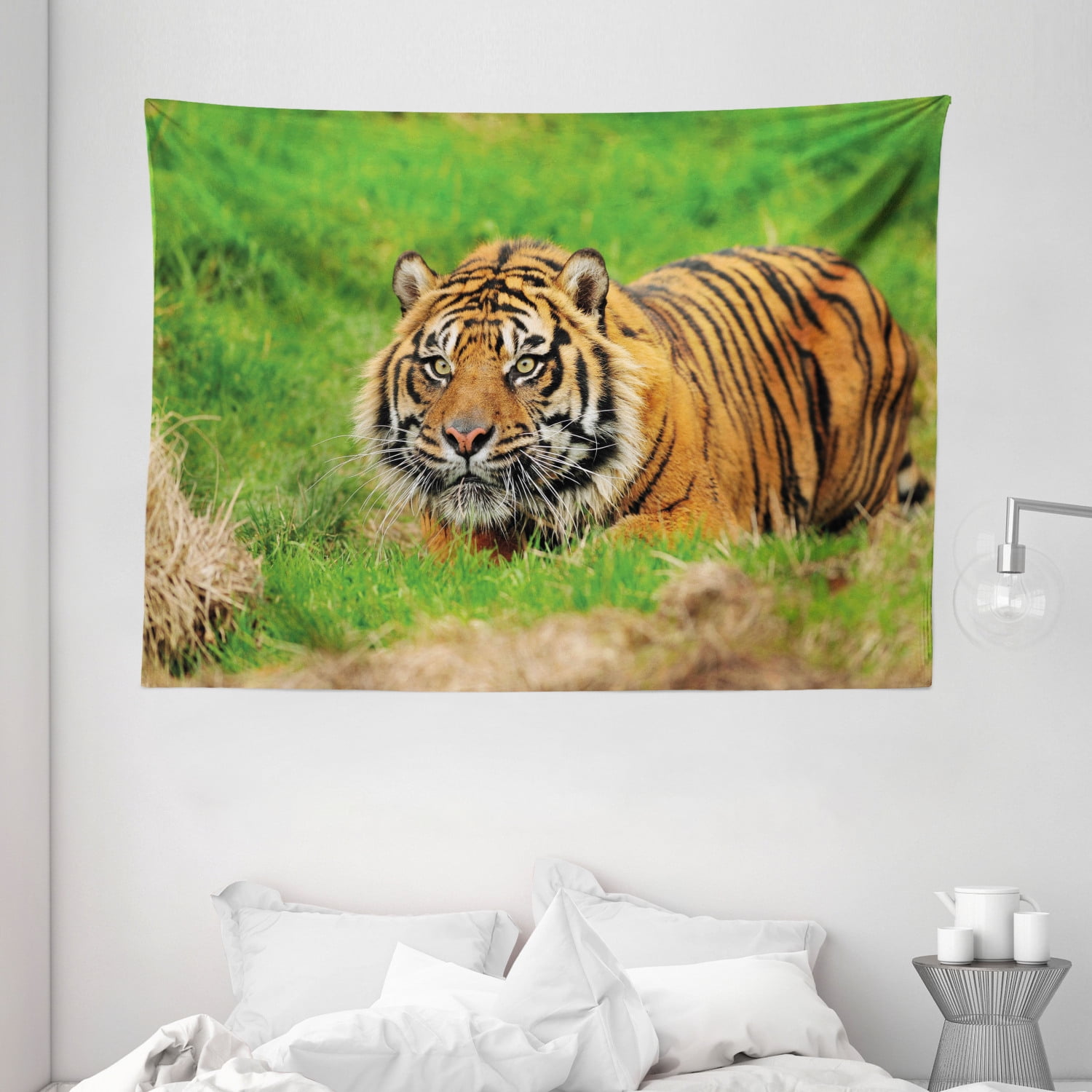 Tiger Tapestry, Sumatran Feline Hiding in Ambush while Stalking Its ...