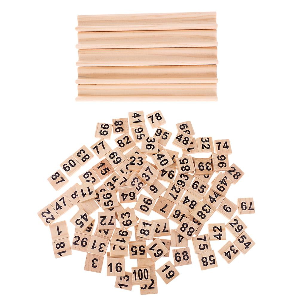 100pcs Wooden Number Tiles Black Letters Blocks with 5pcs Wooden Tile ...