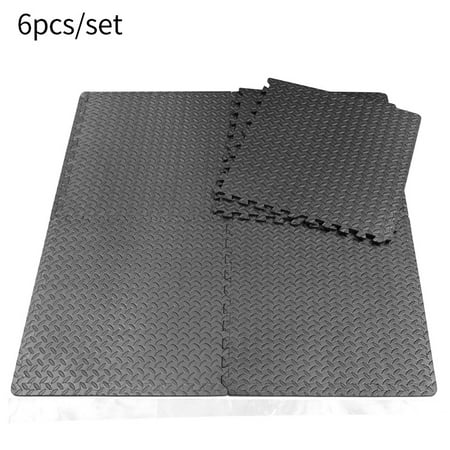 6pcs Black Floor Mat Leaf Pattern Eva Foam Gym Mat Shock Absorption Mat ...