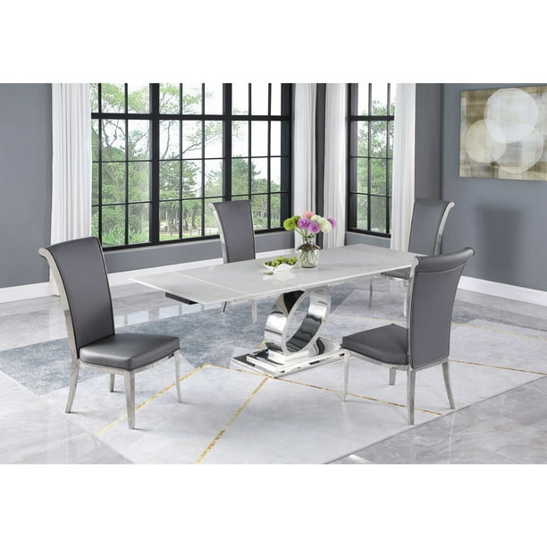 Chintaly Contemporary Extendable Marble Dining Table w/ ?O? Ring Base ...