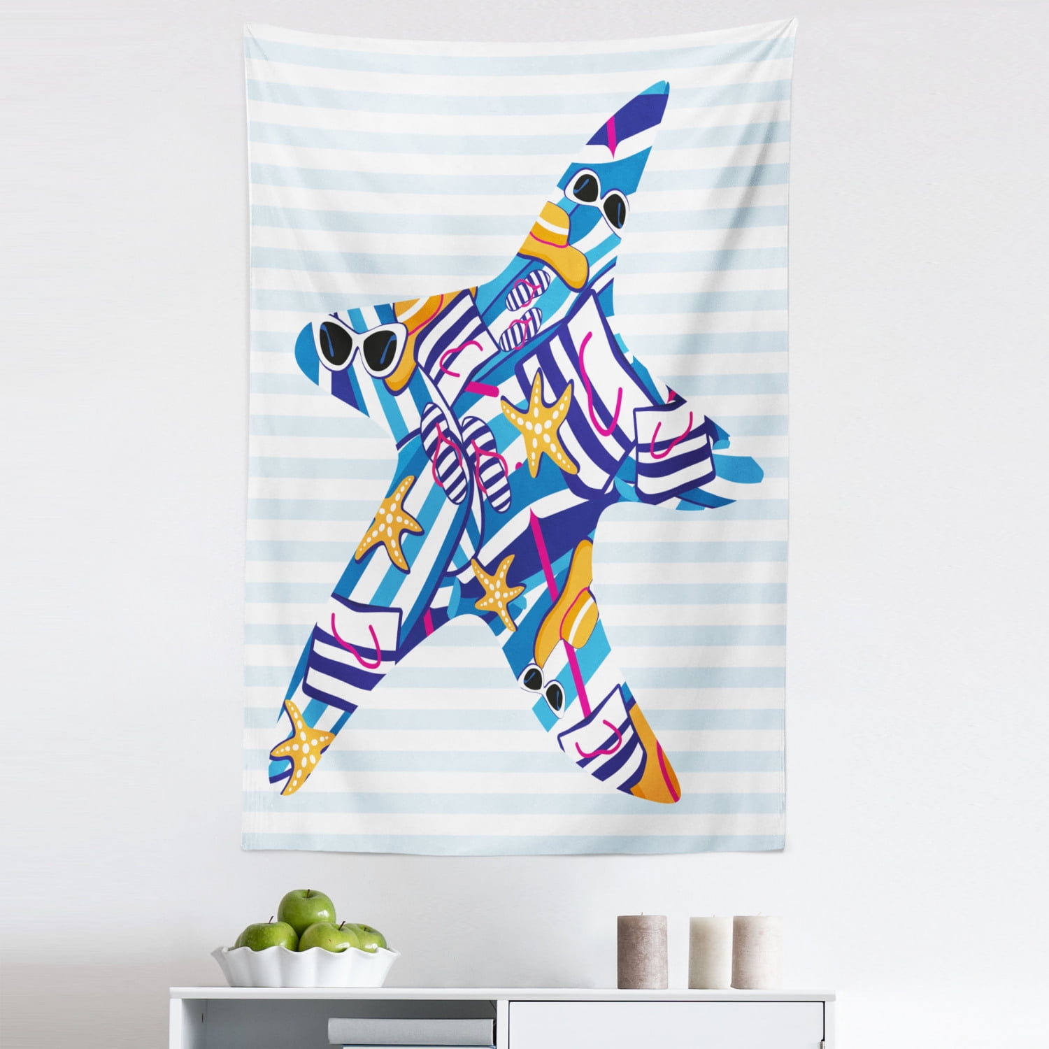 Starfish Tapestry, Cartoon Styled Starfish with Summer Season Vacation ...