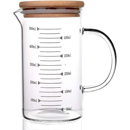 FanShow Glass Beaker Measuring Cup with Handle and Lid, V-Shaped Spout ...