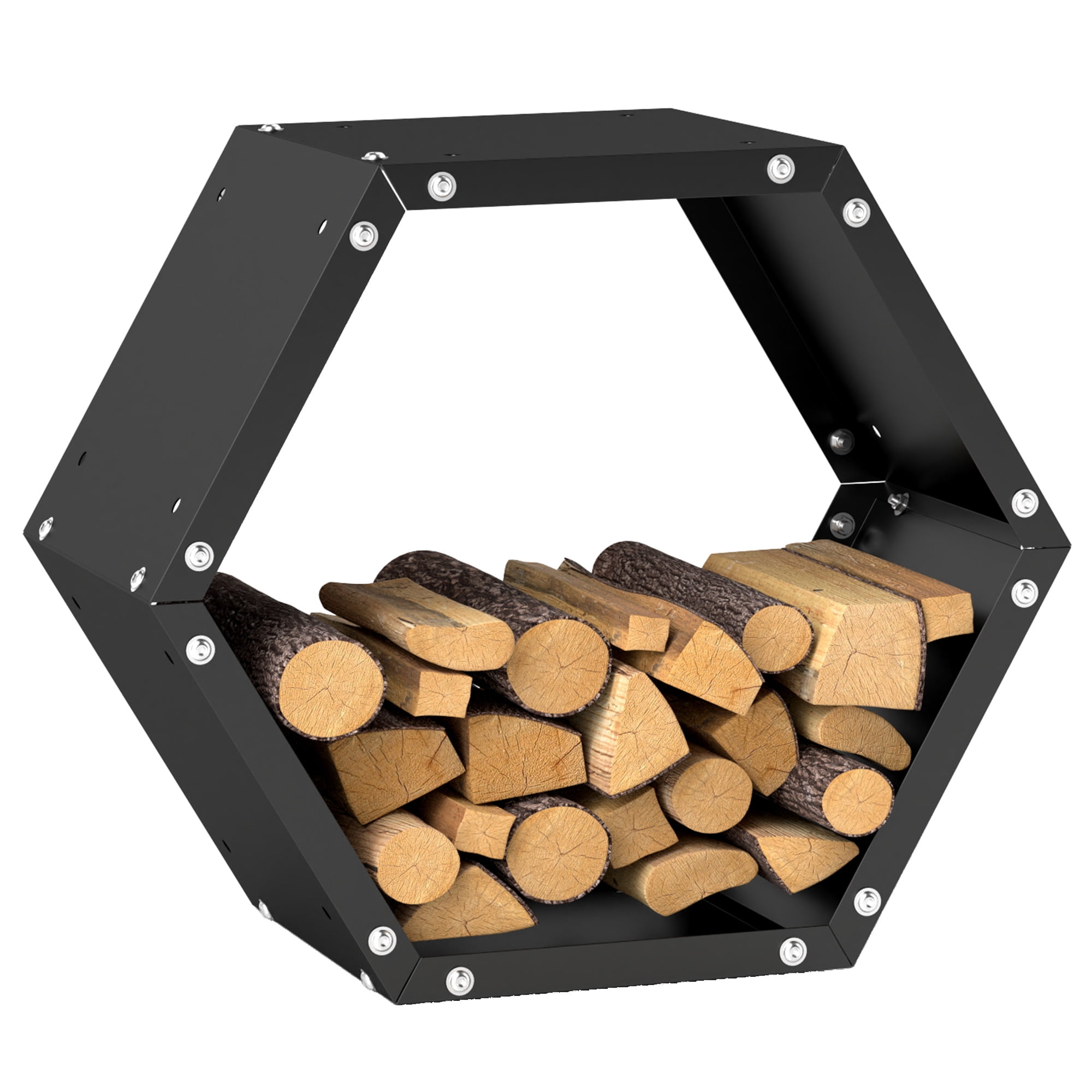 Outsunny Firewood Rack Hexagon Steel Firewood Log Rack for Outdoor ...