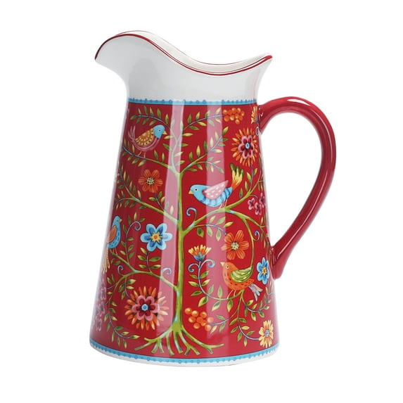 Bico Red Spring Bird Ceramic Water Carafe, 2.5 Quarts Pitcher, Floral ...