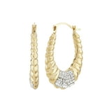 BrillianceFine Jewelry White Crystals Hollow Oval Shrimp Hoops in 10K ...