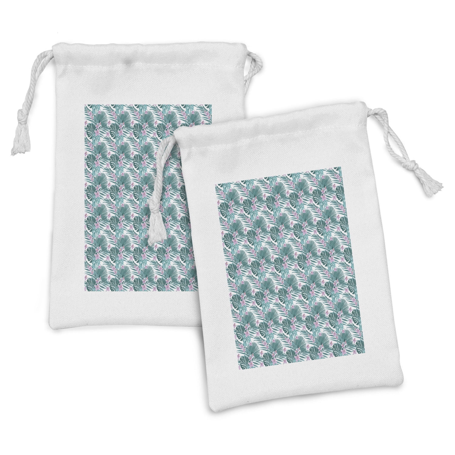Tropical Fabric Pouch Set of 2, Continued Layout of Palm Leaves Jungle ...