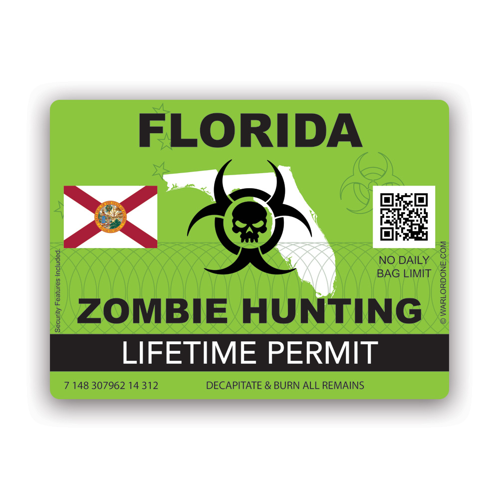 Zombie Florida State Hunting Permit Sticker Decal - Self Adhesive Vinyl ...