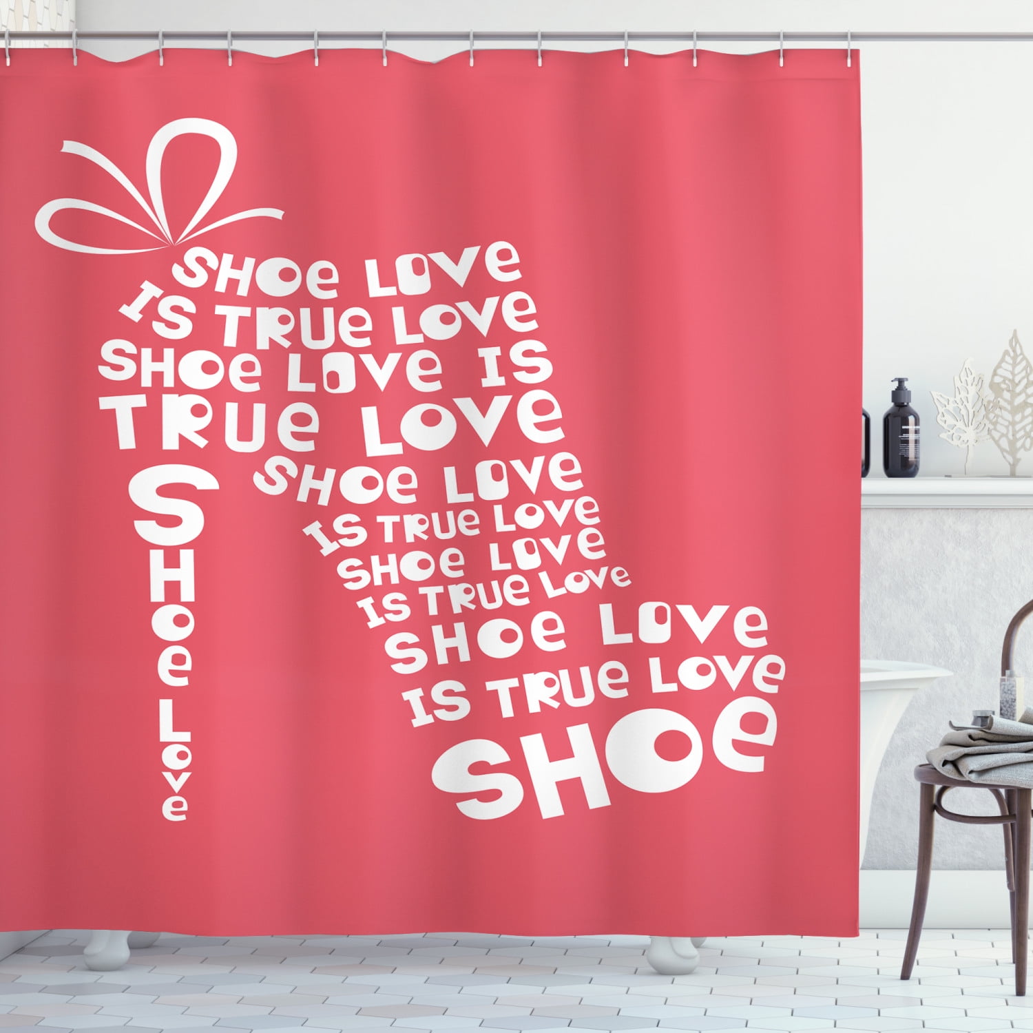 Quotes Decor Shower Curtain Set Shoe Love Is True Love Fashion