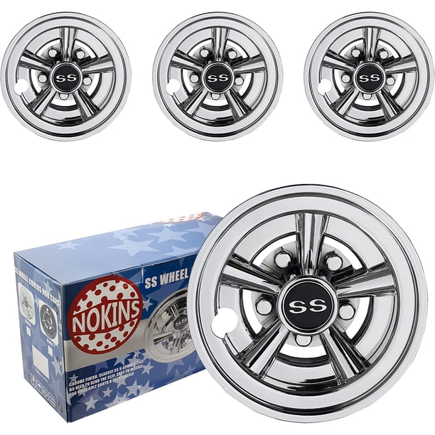 Silver Golf Cart Wheel Hub Caps 8 Inch SS Set of 4 Universal for E-Z-GO ...