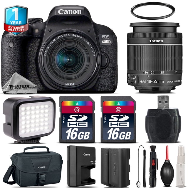 Canon EOS Rebel 800D Camera + 18-55mm + LED + CASE +EXT BAT +32GB +1yr ...