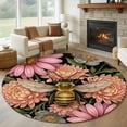 Pink Flowers Bee Round Rug 8ft Washable Circle Rugs Non Slip Spring ...