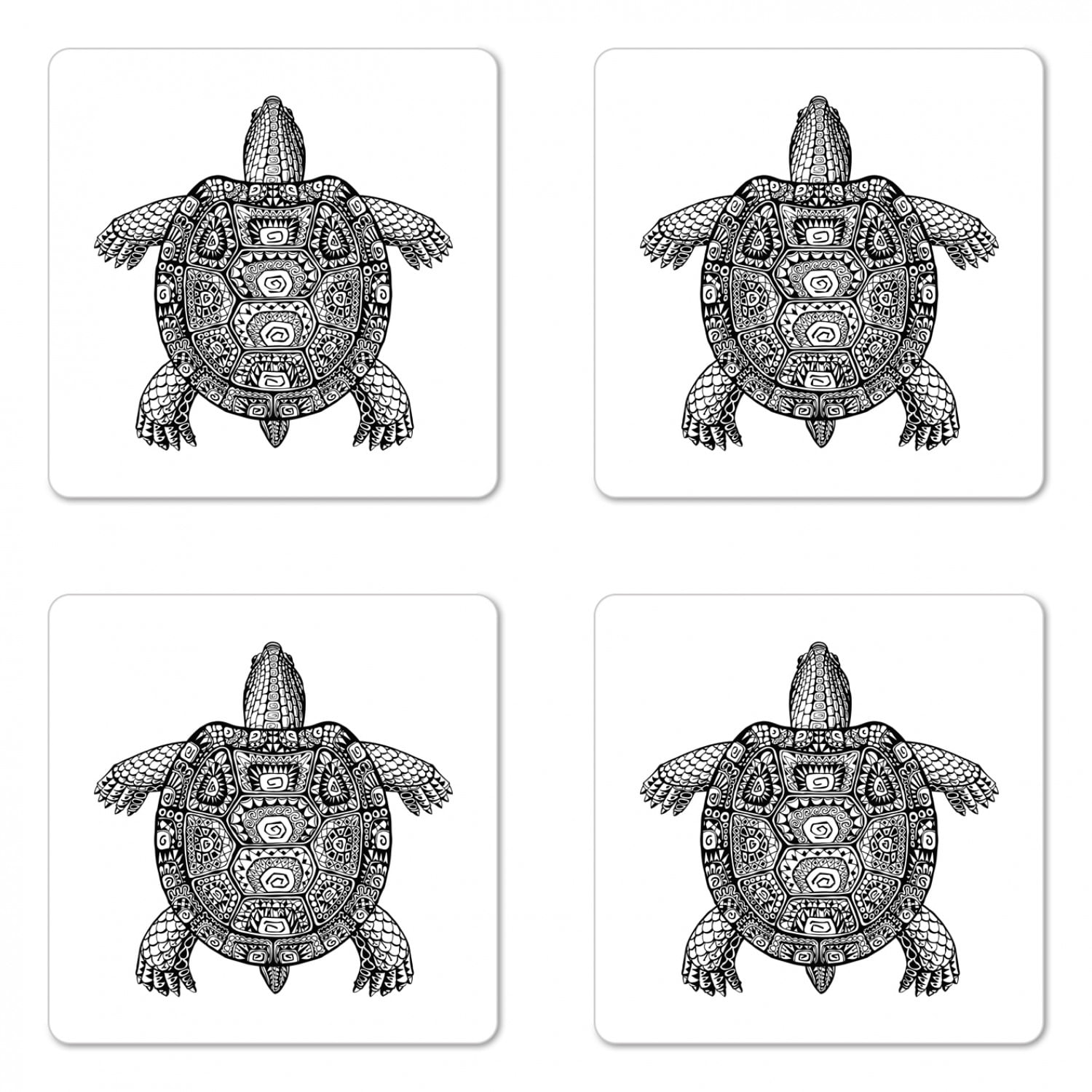 Turtle Coaster Set of 4, Tribal Patterns on Turtle Illustration ...