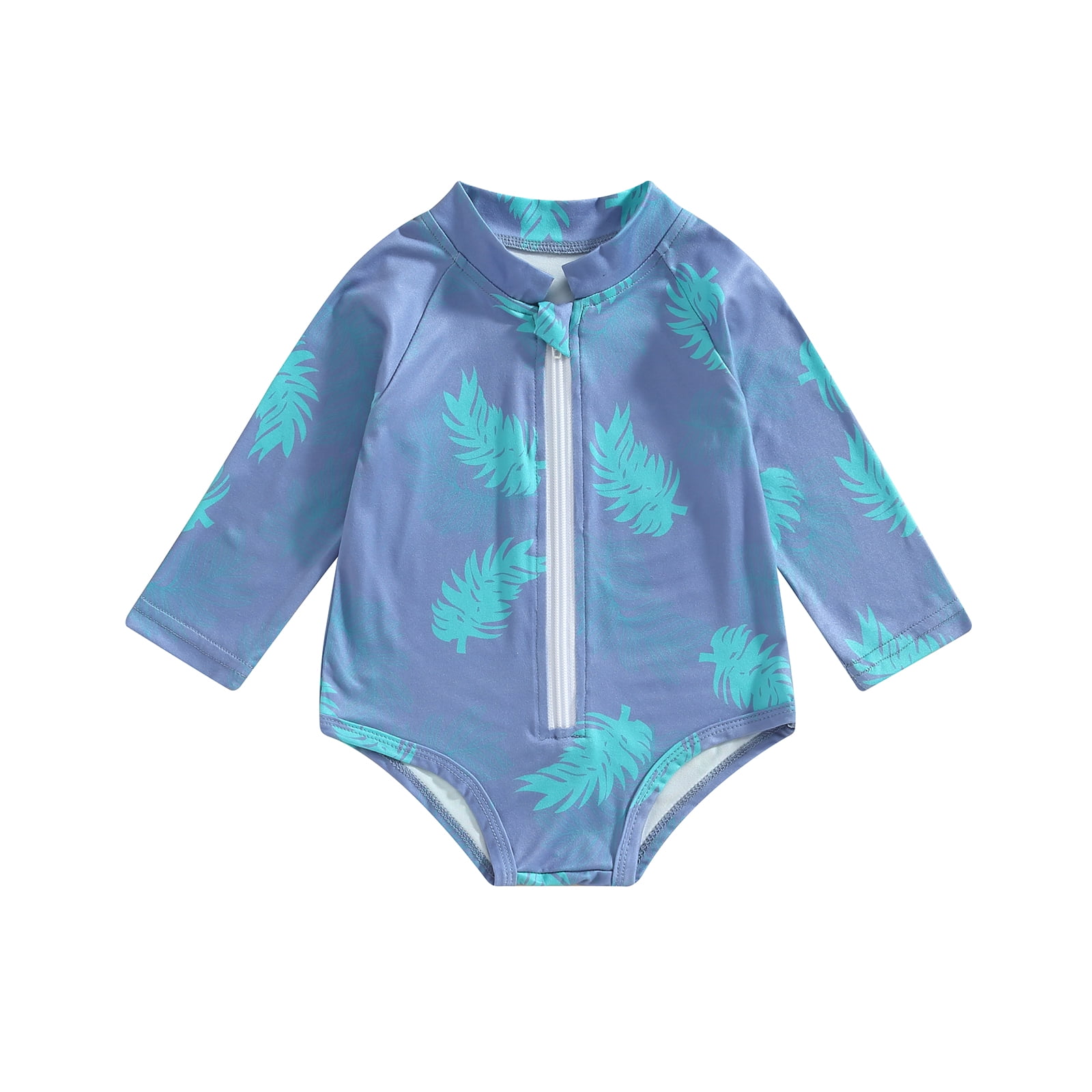 Kids Girls Rash Guard Swimsuit Romper Shell/Leaves Print Zipper Long Sleeve Sun Protection ...