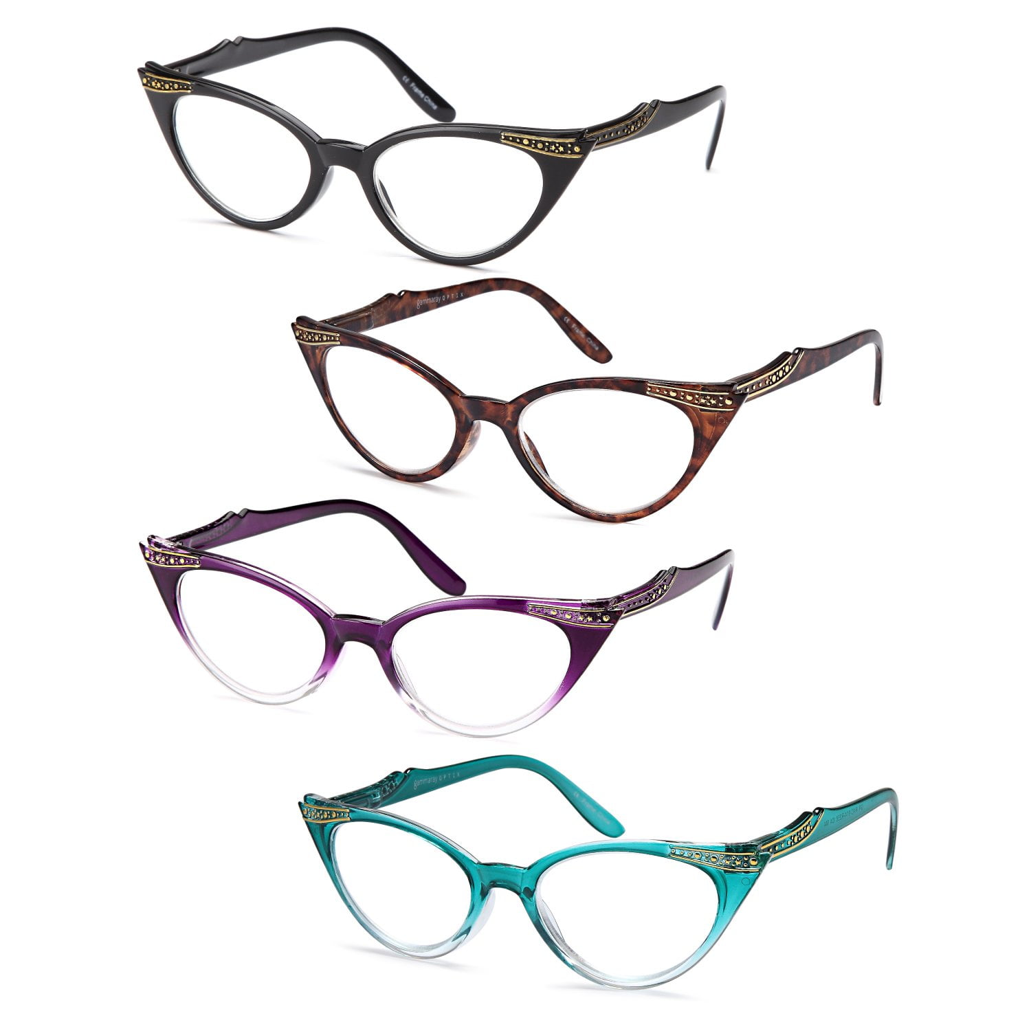 Gamma Ray Women's Reading Glasses - 4 Pairs Chic Cat Eye Ladies Fashion ...