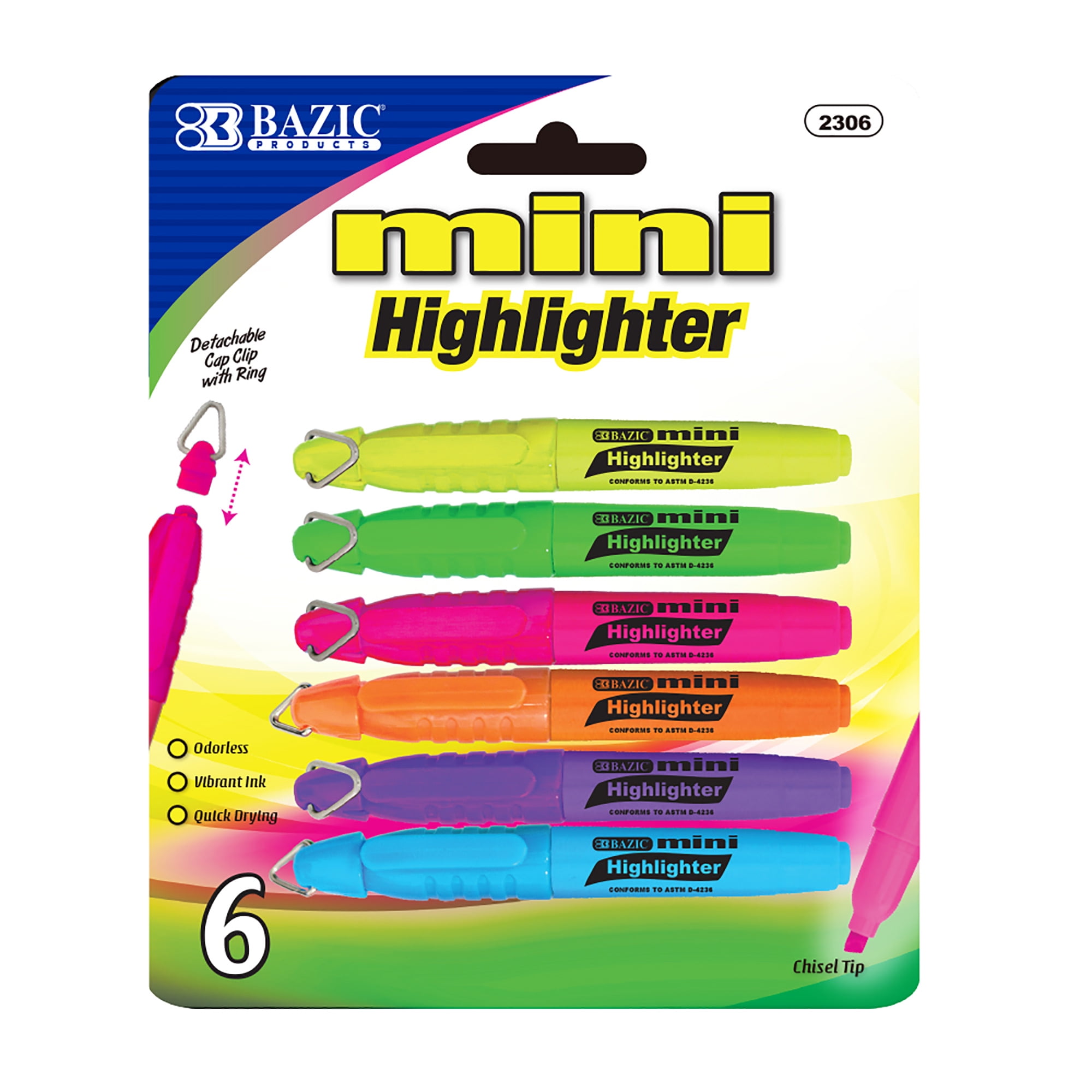BAZIC Mini Highlighter Assorted Color Chisel Tip Marker (5/Pack), 1 ...