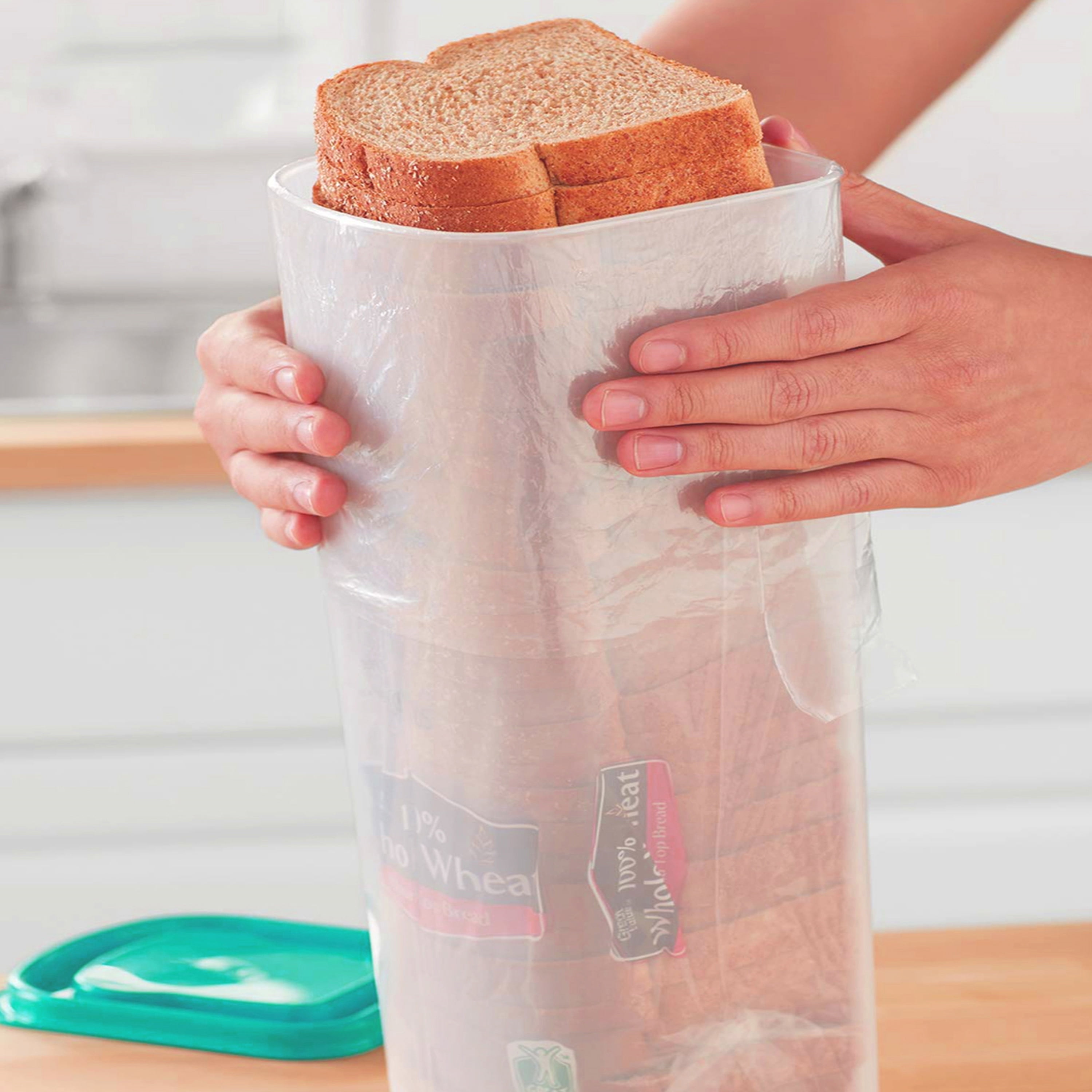 Buddeez Bread Container – Plastic Storage Keeper, Loaf, Aqua Lid