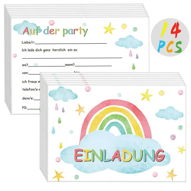 Birthday Party Invitation Cards, 14 Pieces, Rainbow Cards With Matching ...