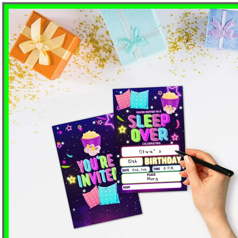 Girls Slumber Party Invitations Neon