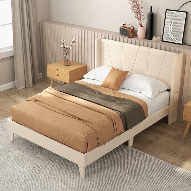 Costway Full Size Upholstered Bed Frame with Elastic Pockets Mattress ...