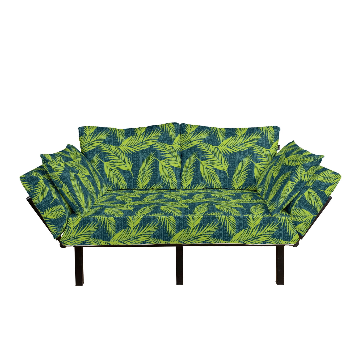 Leaves Futon Couch, Tribal Aztec Backdrop with Sketched Spiky Palm Tree ...