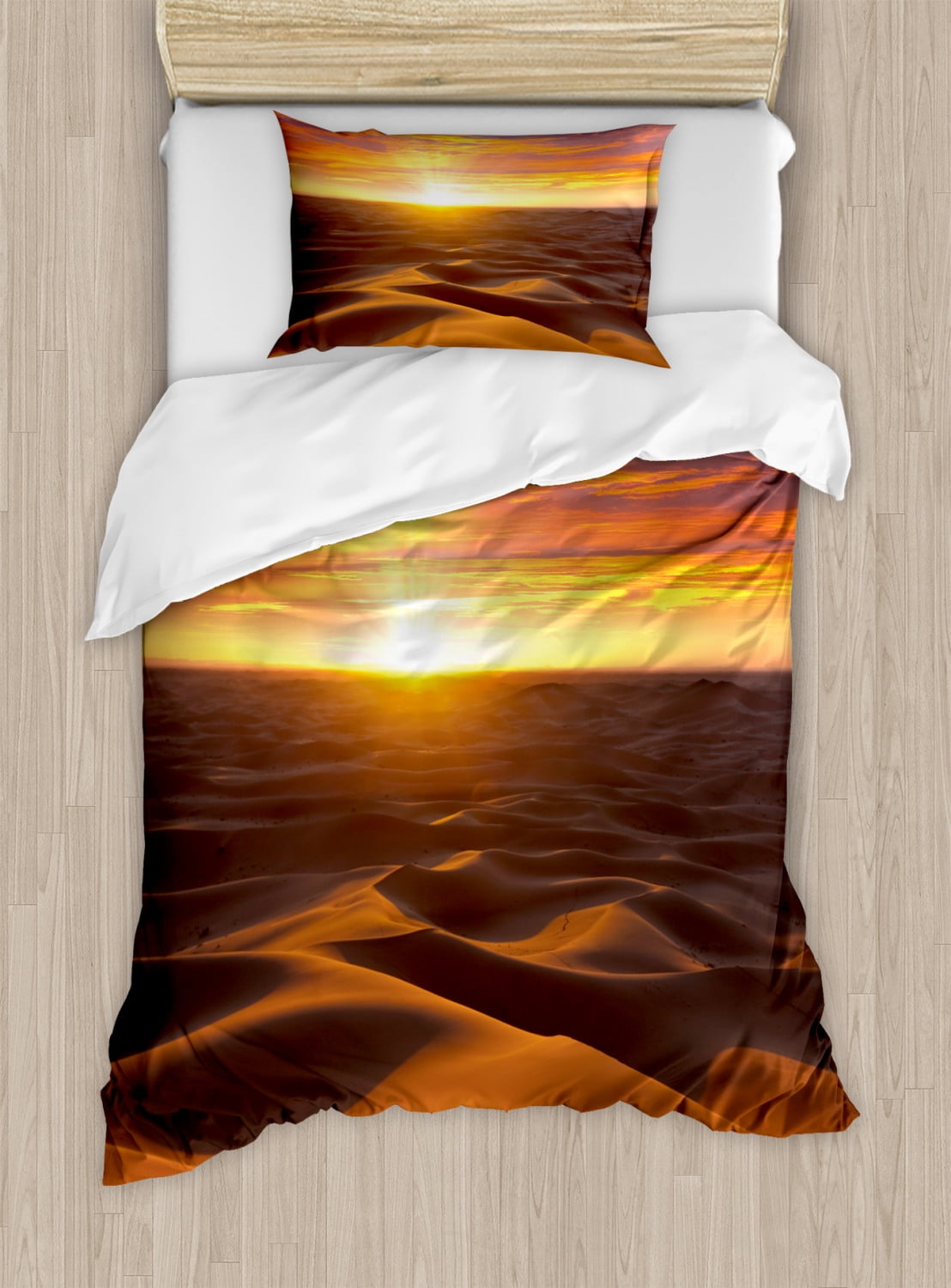 Desert Twin Size Duvet Cover Set, Dramatic Sunset Scenery at Sahara ...
