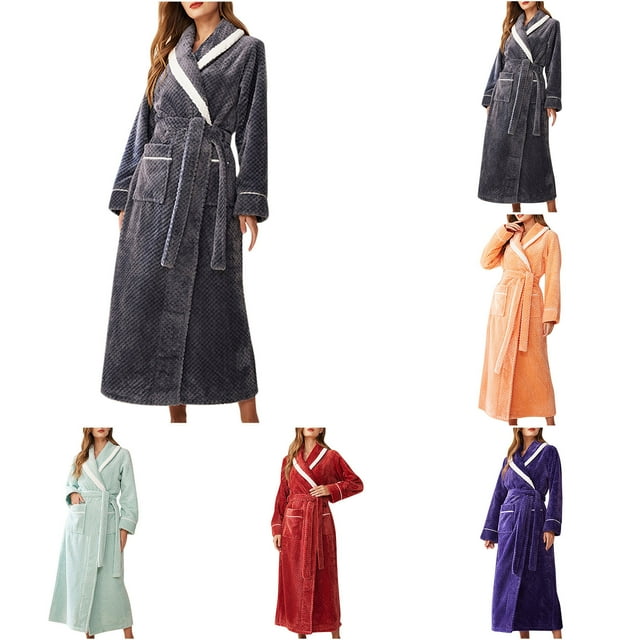 CFLVAEK Waffle Knit Robes for Women Thick Warm Winter Bathrobe with ...