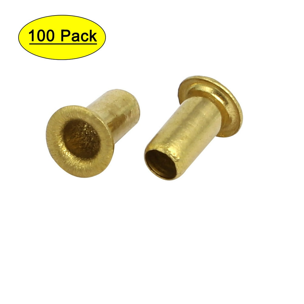 100pcs M4 x 8mm Brass Plated Metal Hollow Eyelets Rivets Gold Tone ...