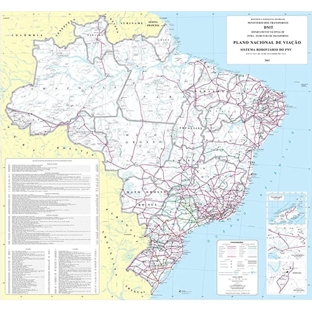 Iconic Arts Laminated 25x24 Poster: Large Detailed Road map of Brazil ...