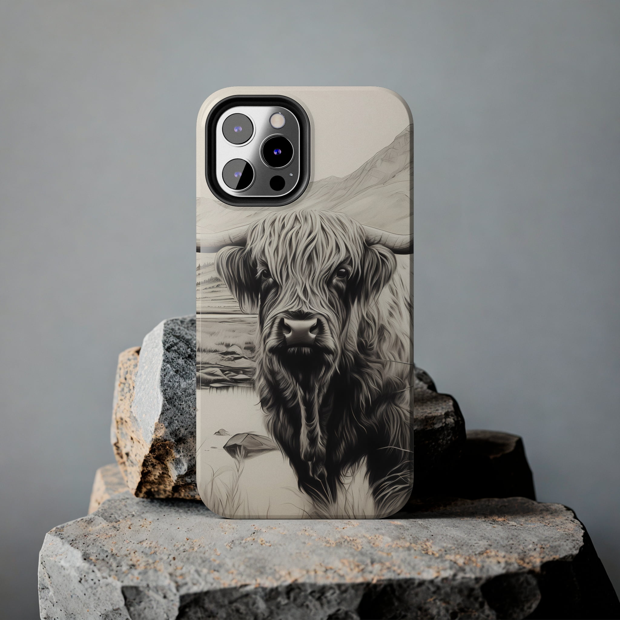 Cute Highland Cow iPhone Cases, Western Charcoal-Sketched Cow Phone ...
