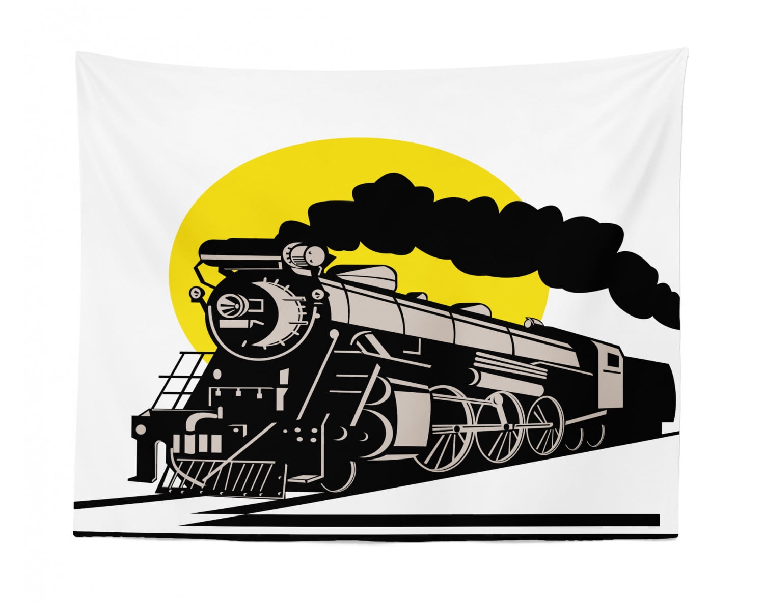 Train Tapestry, Retro Style Illustration of Old Fashioned Vaporous ...