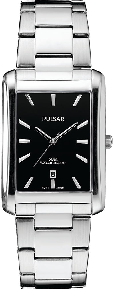 Pulsar Pg8267 Unisex Silver Stainless Steel Band Black Quartz Dial ...