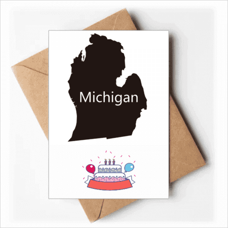 Michigan America USA Map Outline Happy Birthday Greeting Cards ...
