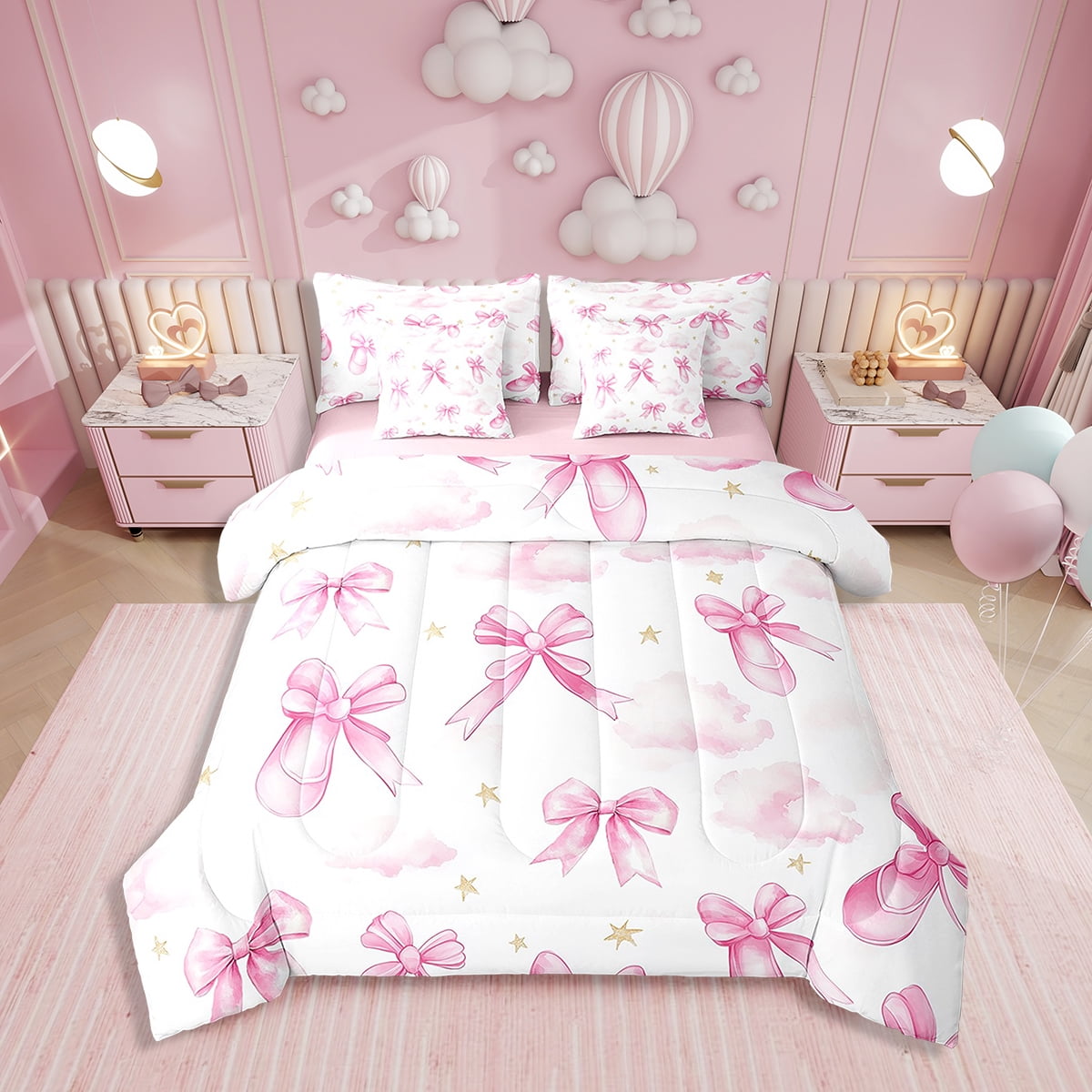 7 Pieces Ballet Shoe Kids Comforter Queen,Pink Bowknot Princess Dancer ...